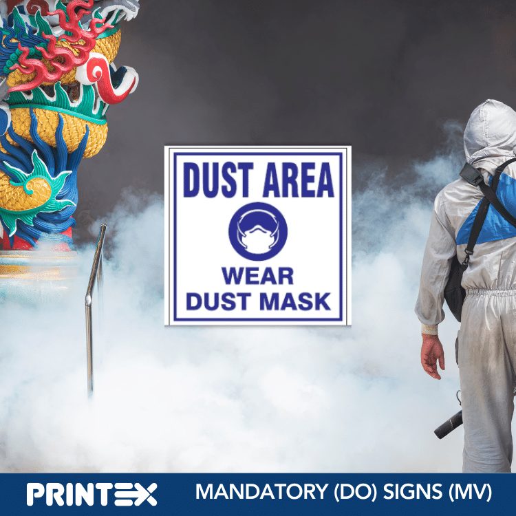 DUST AREA WEAR A DUST MASK SAFETY SIGN