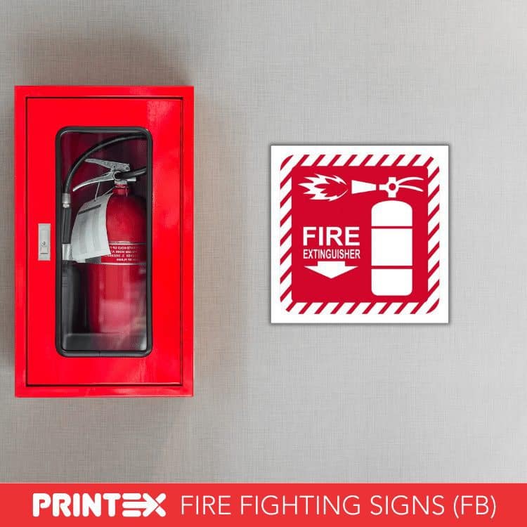 FIRE EXTINGUISHER WITH ARROW DOWN SAFETY SIGN