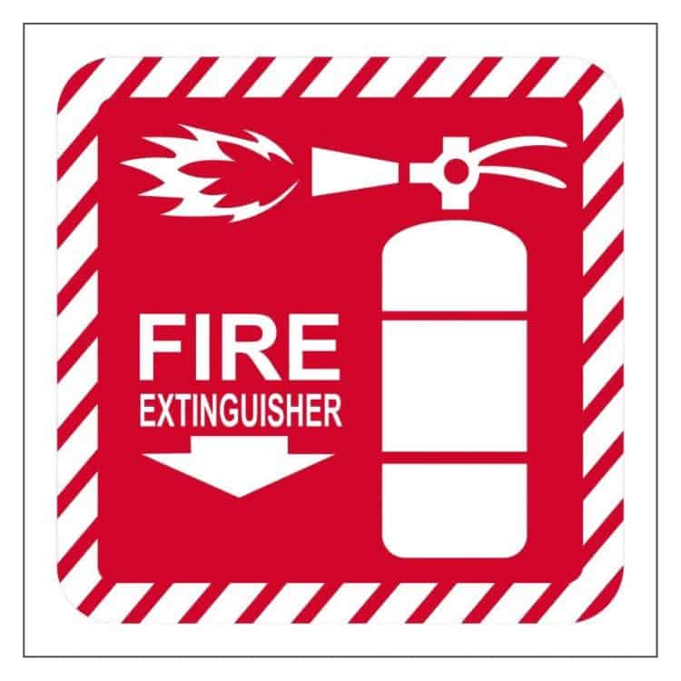 FIRE EXTINGUISHER WITH ARROW DOWN SAFETY SIGN