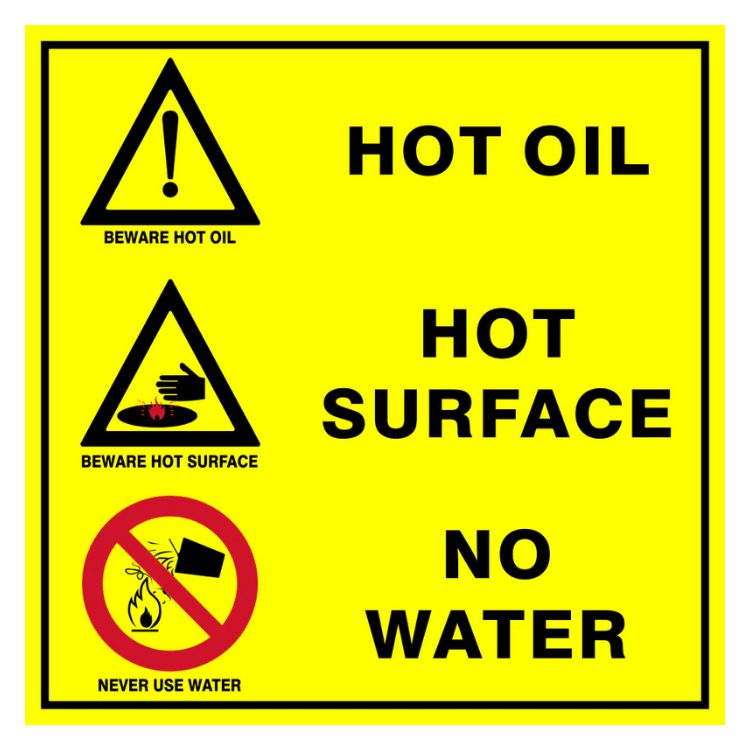 Hot Oil Hot Surface No Water Safety Sign (Hw27)