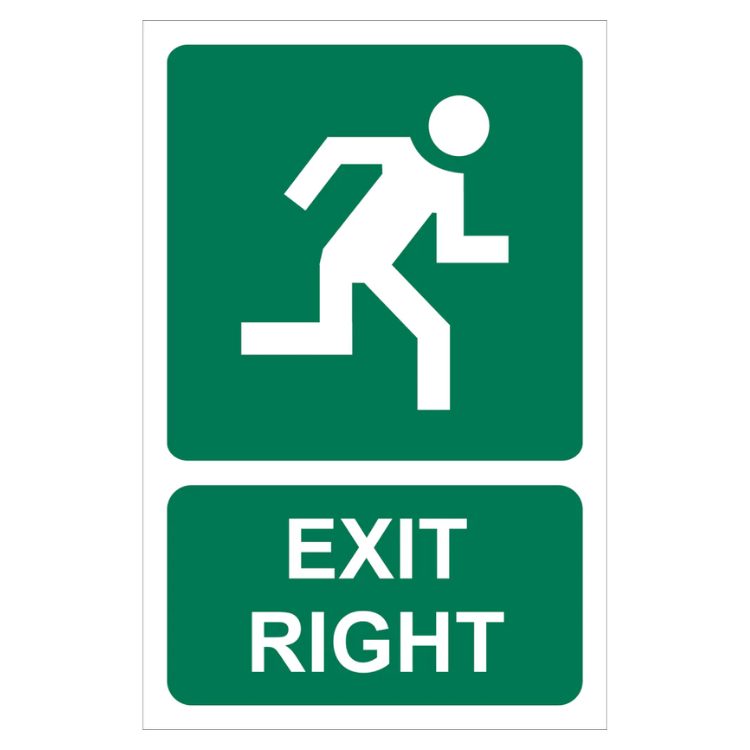 RUNNING MAN (RIGHT) EXIT RIGHT SAFETY SIGN (GA 4A)