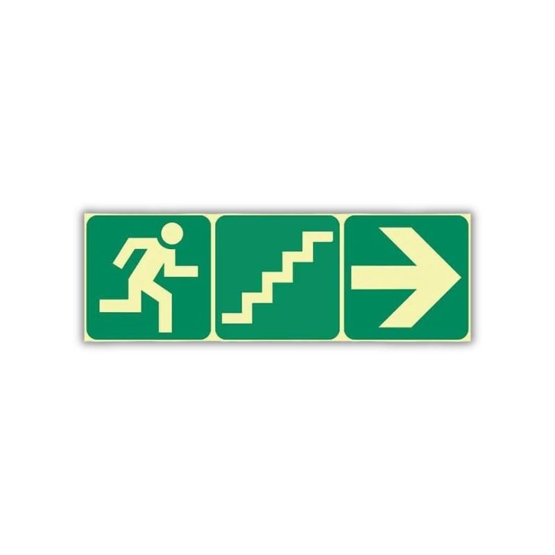 Running Man Right Stairs Up Right & Arrow Photoluminescent Sign