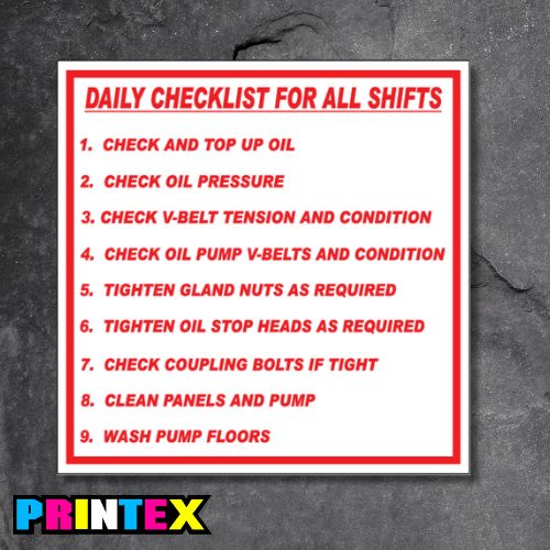 Daily Checklists For Shifts Business Sign | Printex