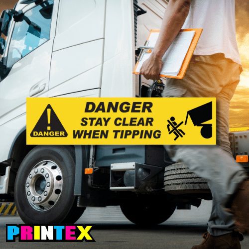 Stay Clear When Tipping Vehicle Sticker | Printex