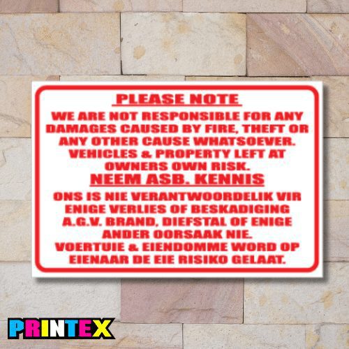 No Responsibility Business Sign | Security & Indemnity Signs | Printex