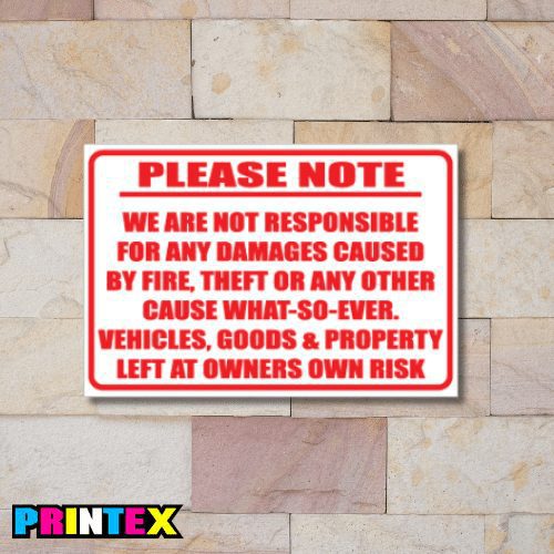 No Responsibility Damages Business Sign | Security & Indemnity Signs ...