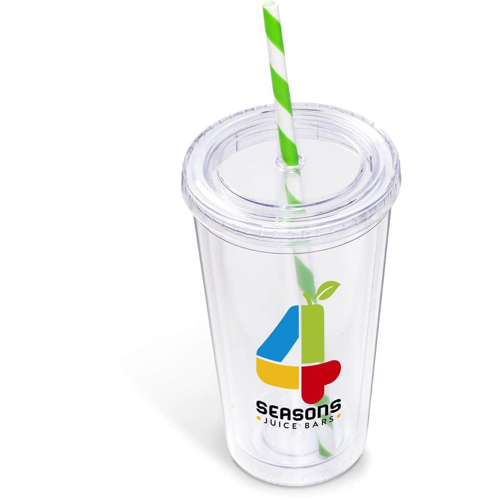 Malibu Double-Wall Plastic Tumbler & Straw - 470ml | FREE Design