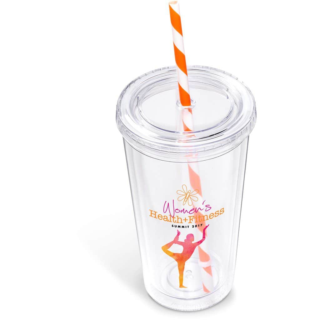 Malibu Double-Wall Plastic Tumbler & Straw - 470ml | FREE Design