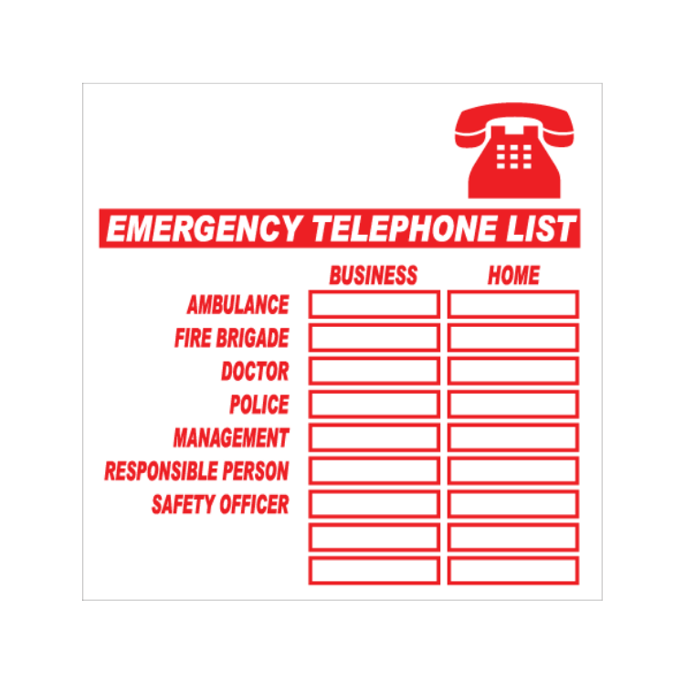 Emergency Phone List Business Sign | Office & Retail Signs | Printex