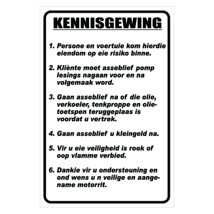 Notice Garage Afrikaans Business Sign | Office & Retail Signs | Printex