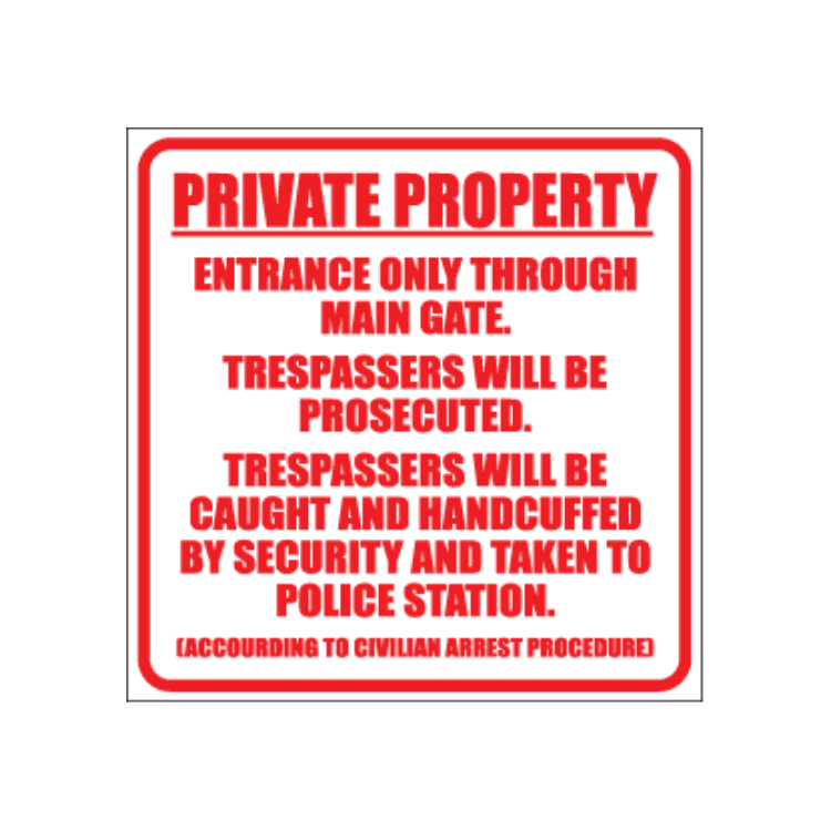 Private property main Gate Business Sign | Security & Indemnity Signs ...